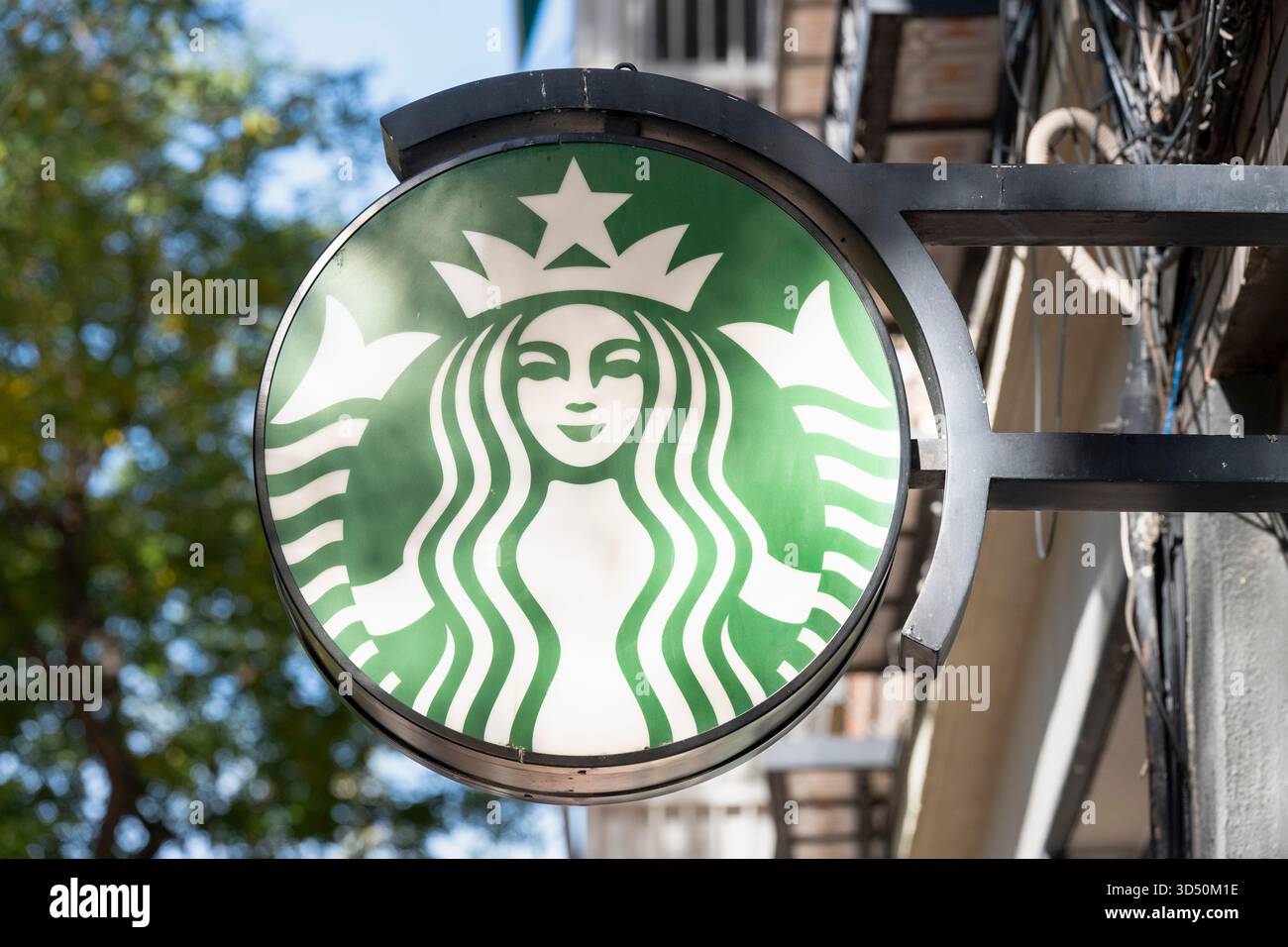American multinational chain, Starbucks Coffee, store and logo in Spain ...