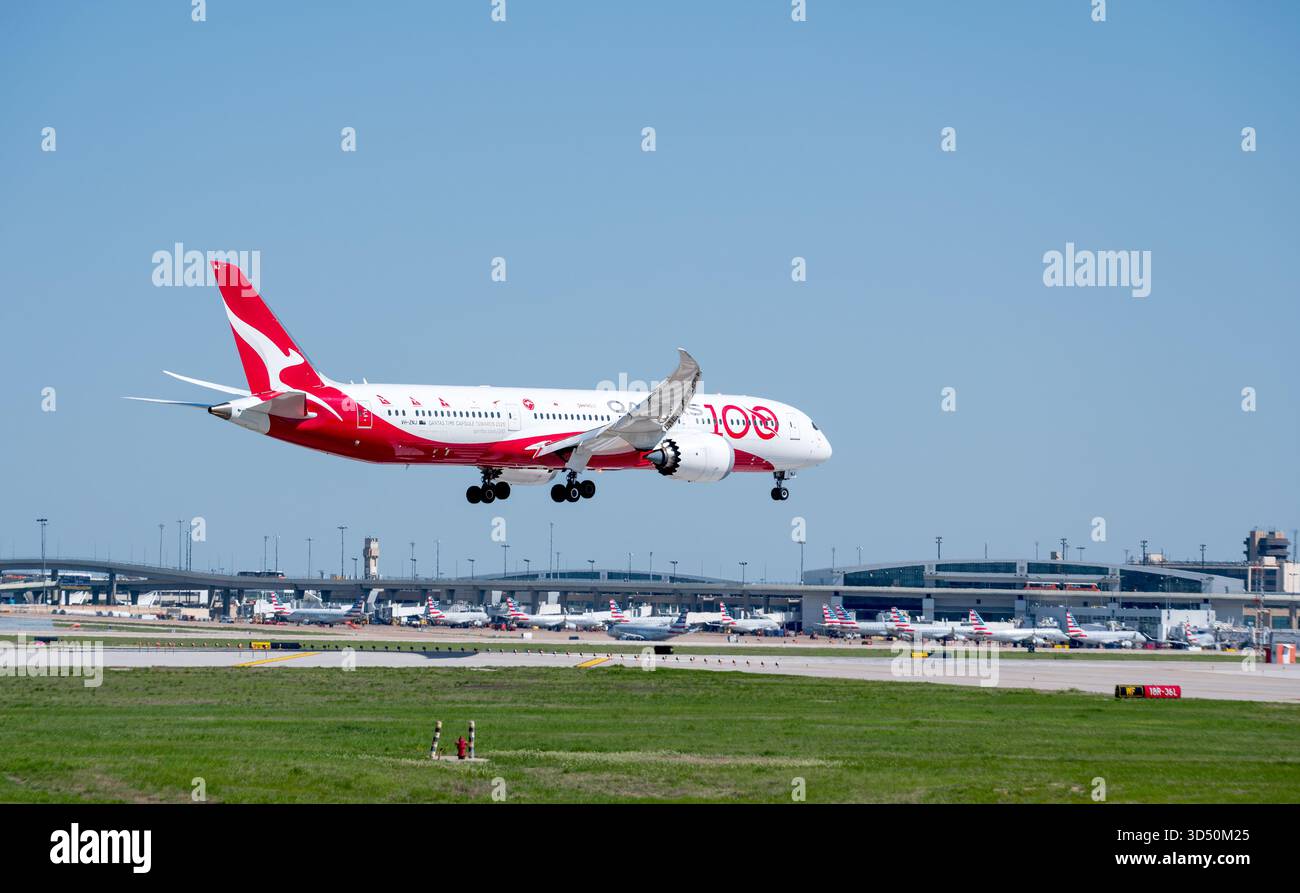 IRVING, USA - April 8, 2025: Qantas Airways aircraft Boeing 787-9 ...