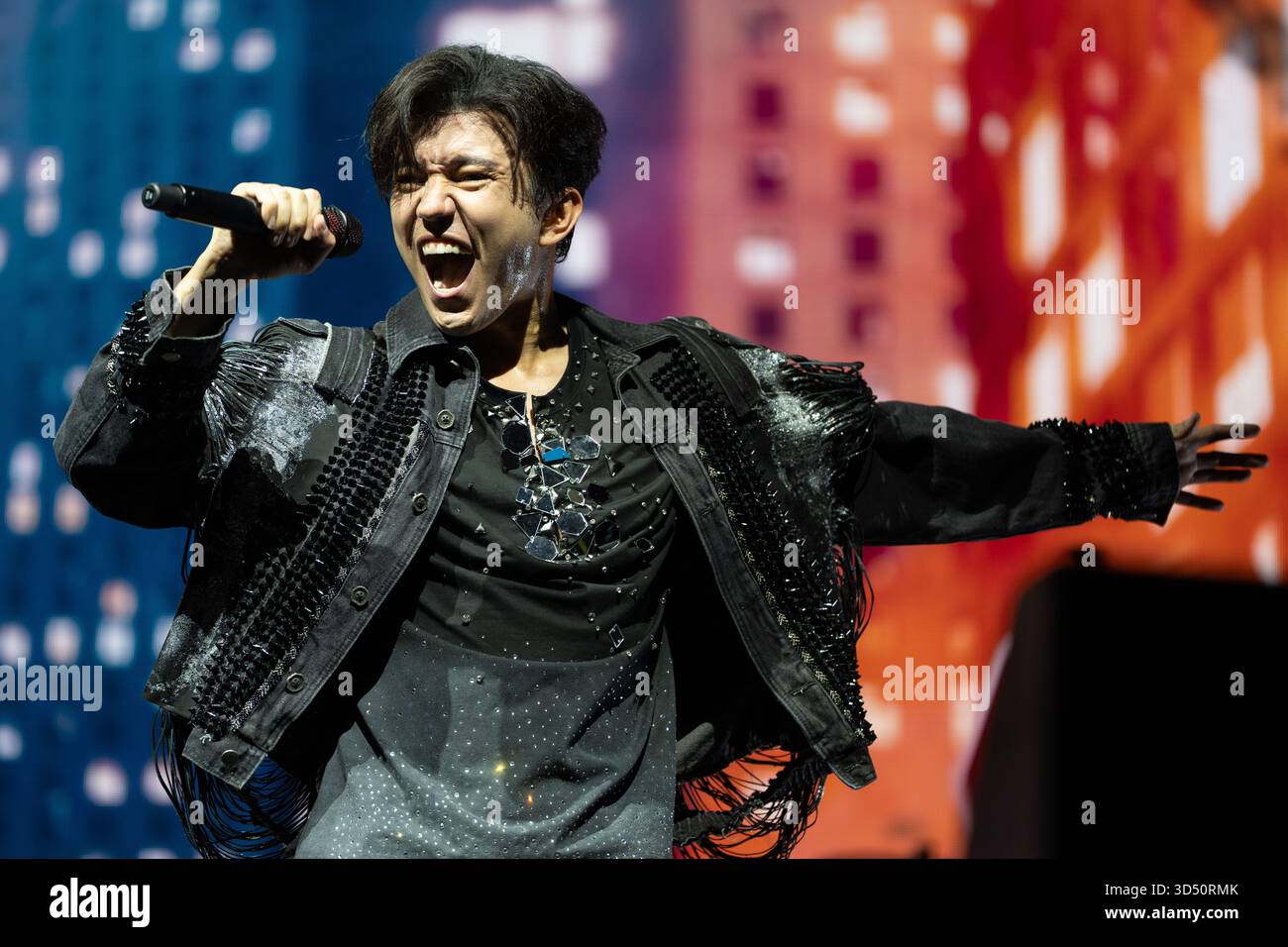 Dimash Qudaibergen performs onstage during his 'Stranger Tour' at Ovo ...