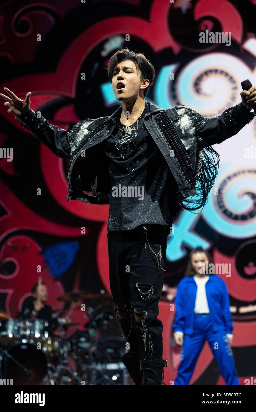 Dimash Qudaibergen performs onstage during his 'Stranger Tour' at Ovo ...