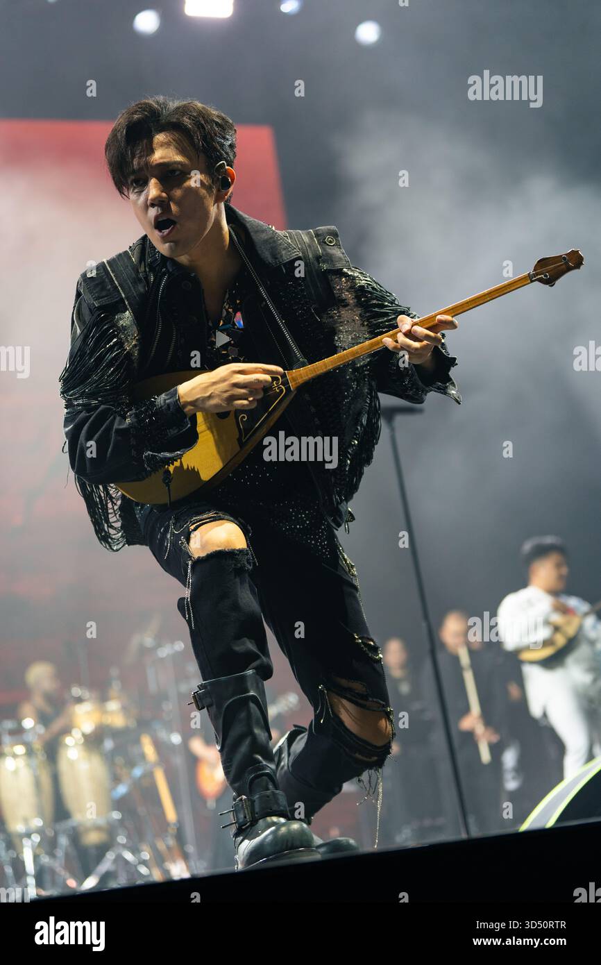 Dimash Qudaibergen performs onstage during his 'Stranger Tour' at Ovo ...