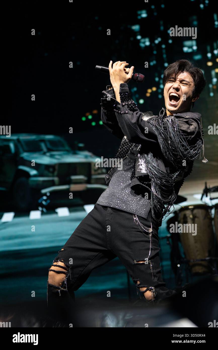 Dimash Qudaibergen performs onstage during his 'Stranger Tour' at Ovo ...