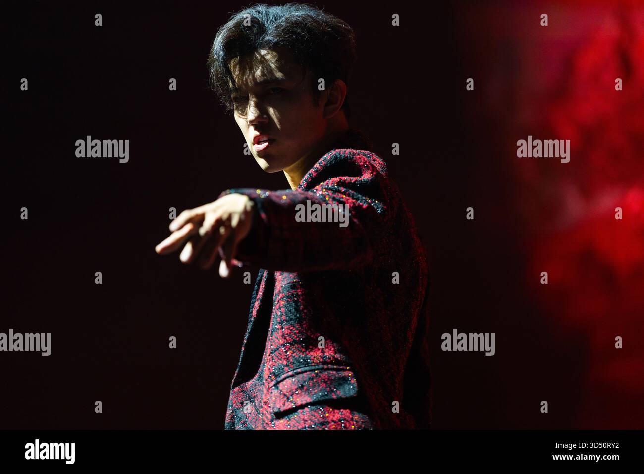 Dimash Qudaibergen performs onstage during his 'Stranger Tour' at Ovo ...