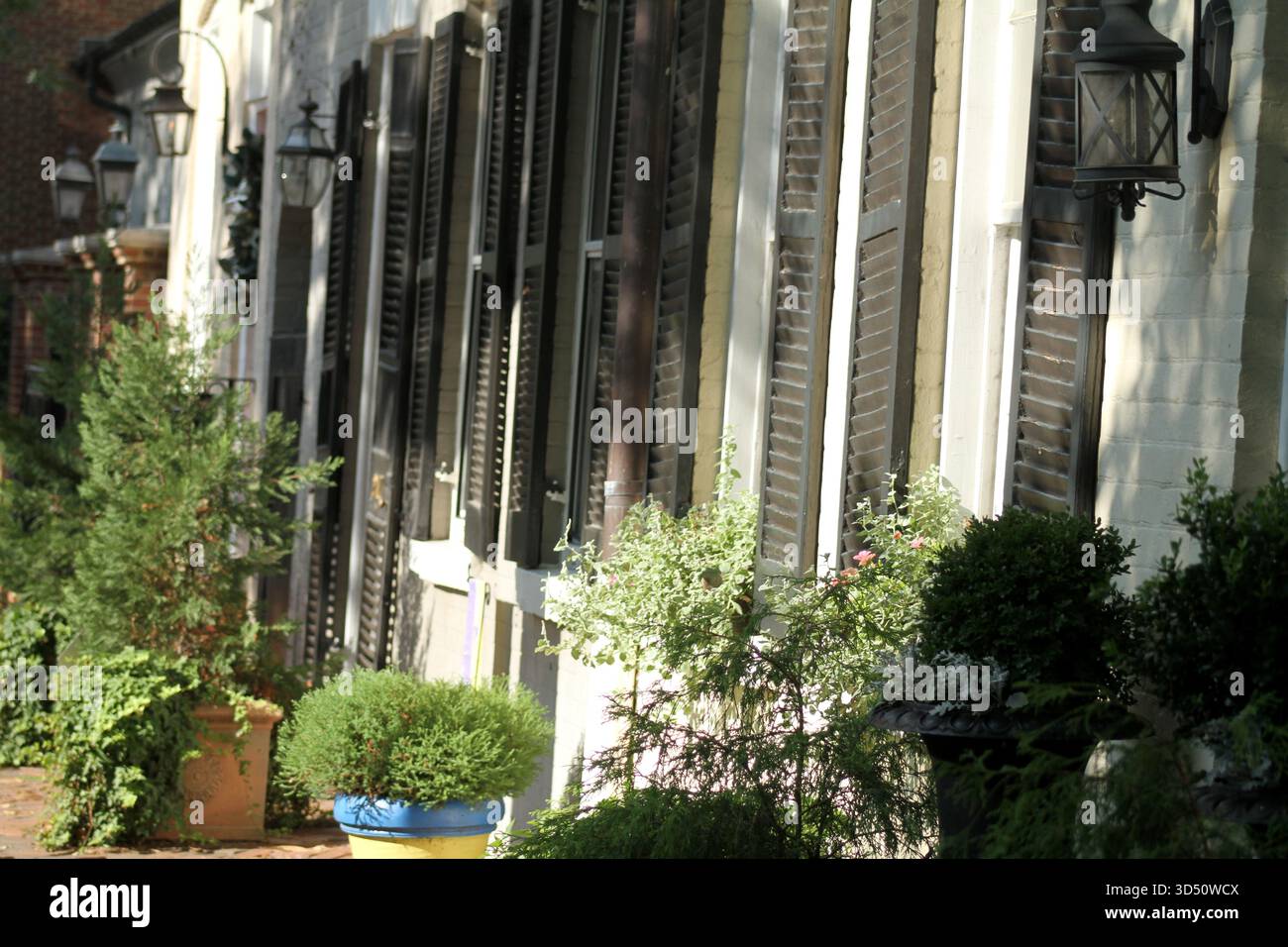 Alexandria, VA, USA. Series of shutters seen on the facade of row ...