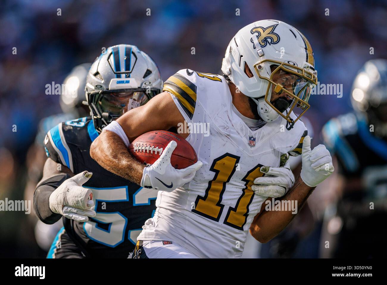 New Orleans Saints wide receiver Dante Pettis (11) is tackled by ...