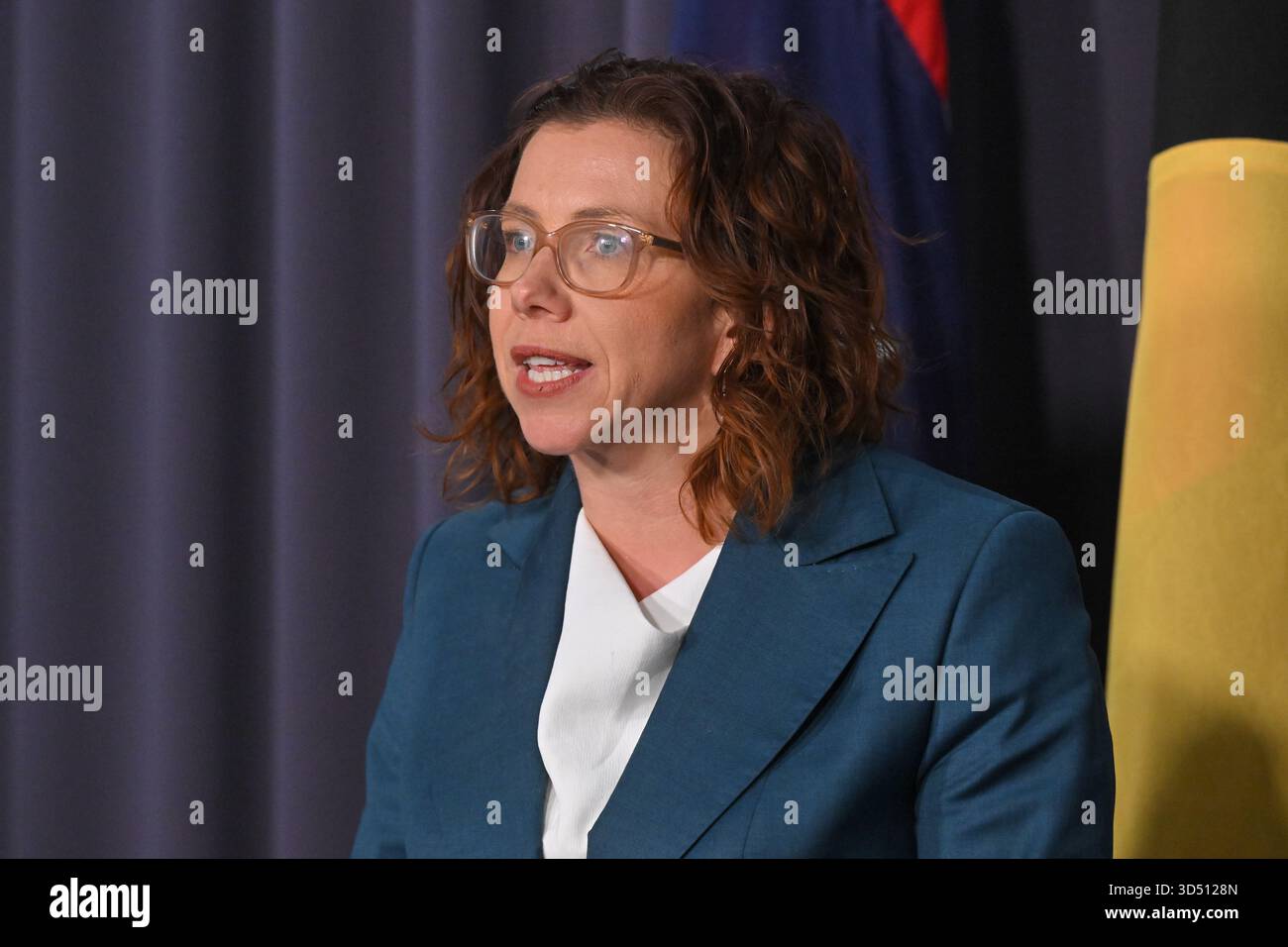 Minister for Employment Amanda Rishworth at a press conference at ...