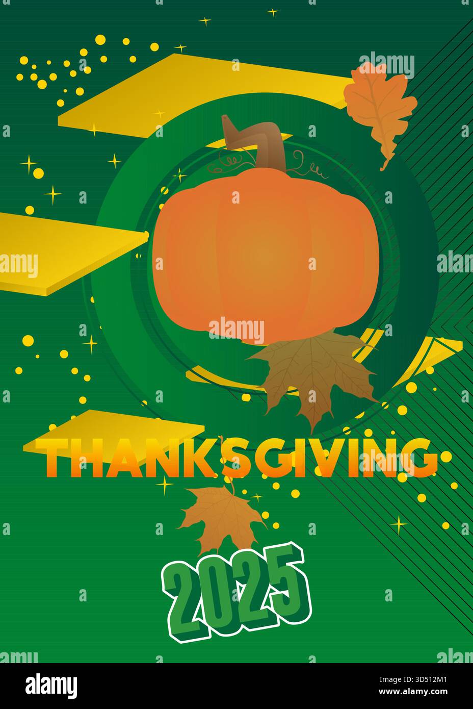 Thanksgiving 2025 text with Autumn leaf and Pumpkin. Poster for ...