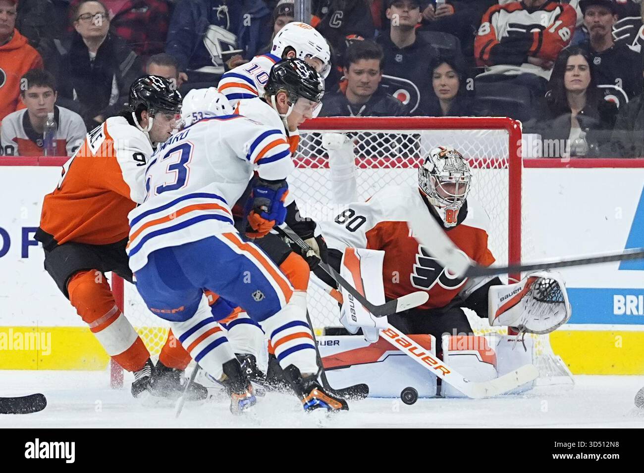 Philadelphia Flyers goaltender Dan Vladar defends during the second ...