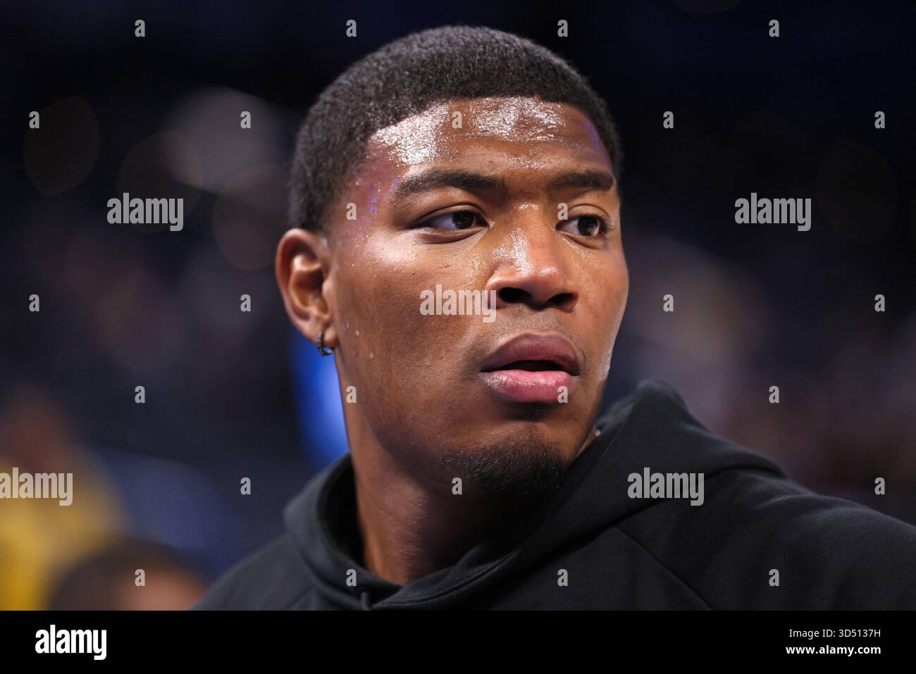 Los Angeles Lakers forward Rui Hachimura stands on the court before an ...