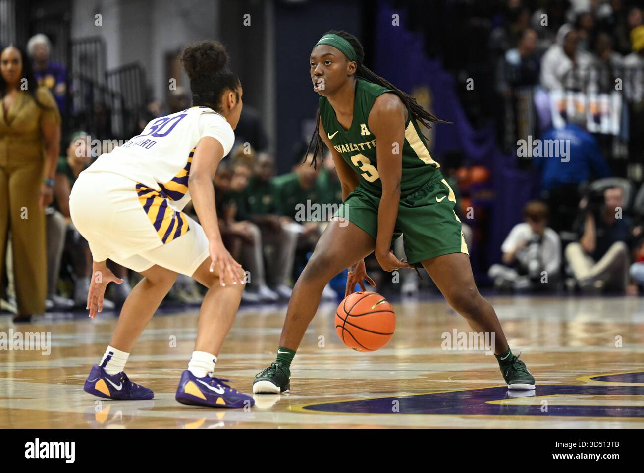 Charlotte guard Tanajah Hayes (3) against LSU guard Jada Richard (30 ...