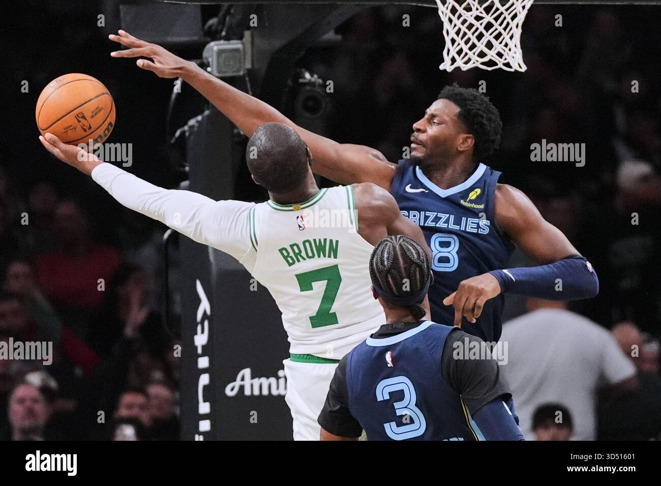 Memphis Grizzlies forward Jaren Jackson Jr. (8) tries to block Boston ...