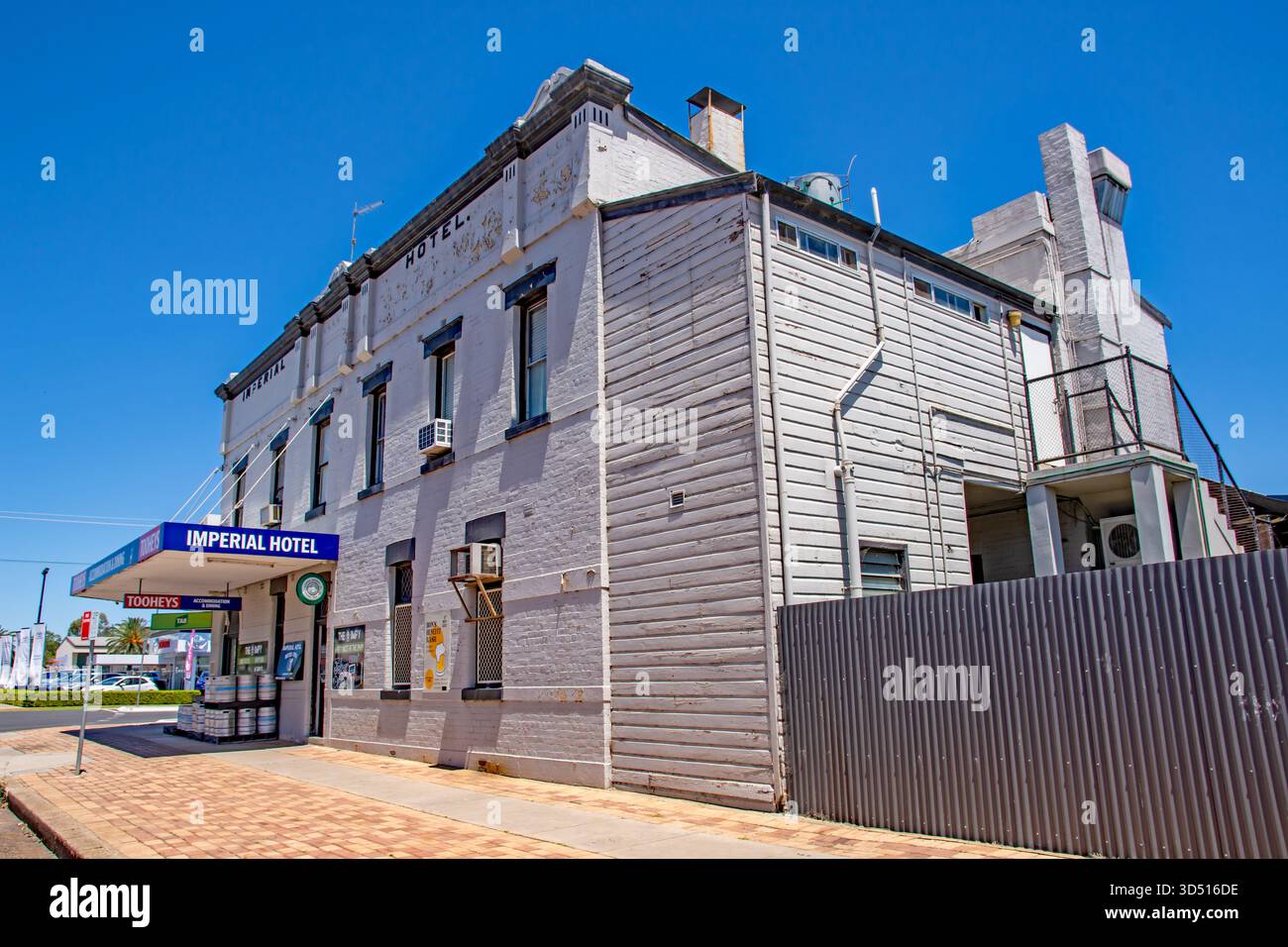 Rear of Gunnedah's Imperial Hotel with weatherboard annex NSW Australia ...