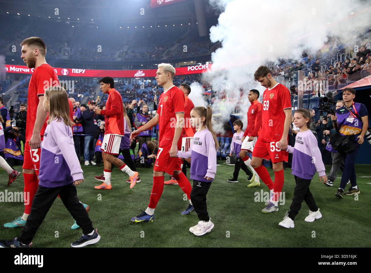 Aleksey Batrakov (7) and Aleksey Miranchuk (59) of Russia seen during ...