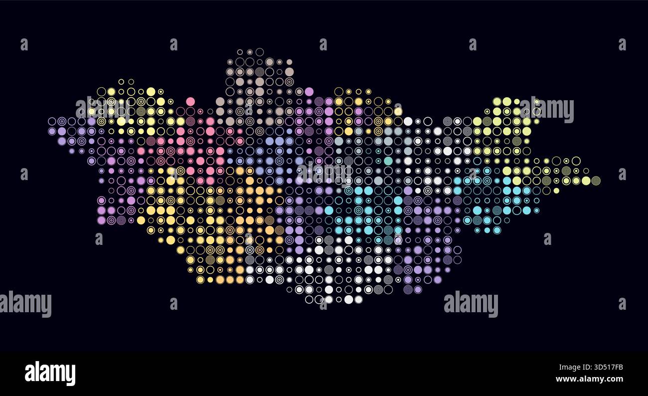 Mongolia, shape of the country built of colored cells. Digital style ...