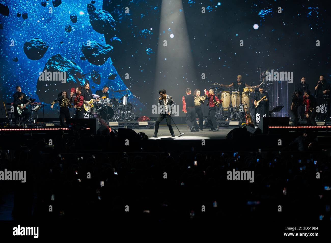 Dimash Qudaibergen performs on stage during his 'Stranger Tour' at Ovo ...