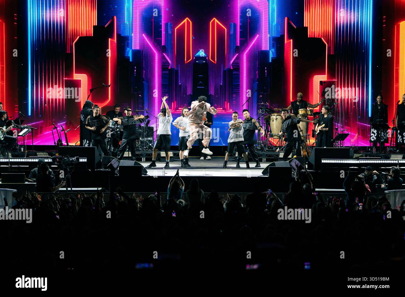 Dimash Qudaibergen performs on stage during his 'Stranger Tour' at Ovo ...