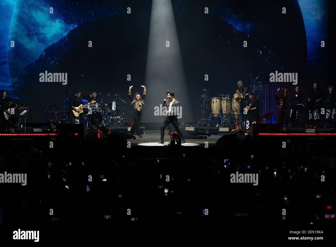 Dimash Qudaibergen performs on stage during his 'Stranger Tour' at Ovo ...