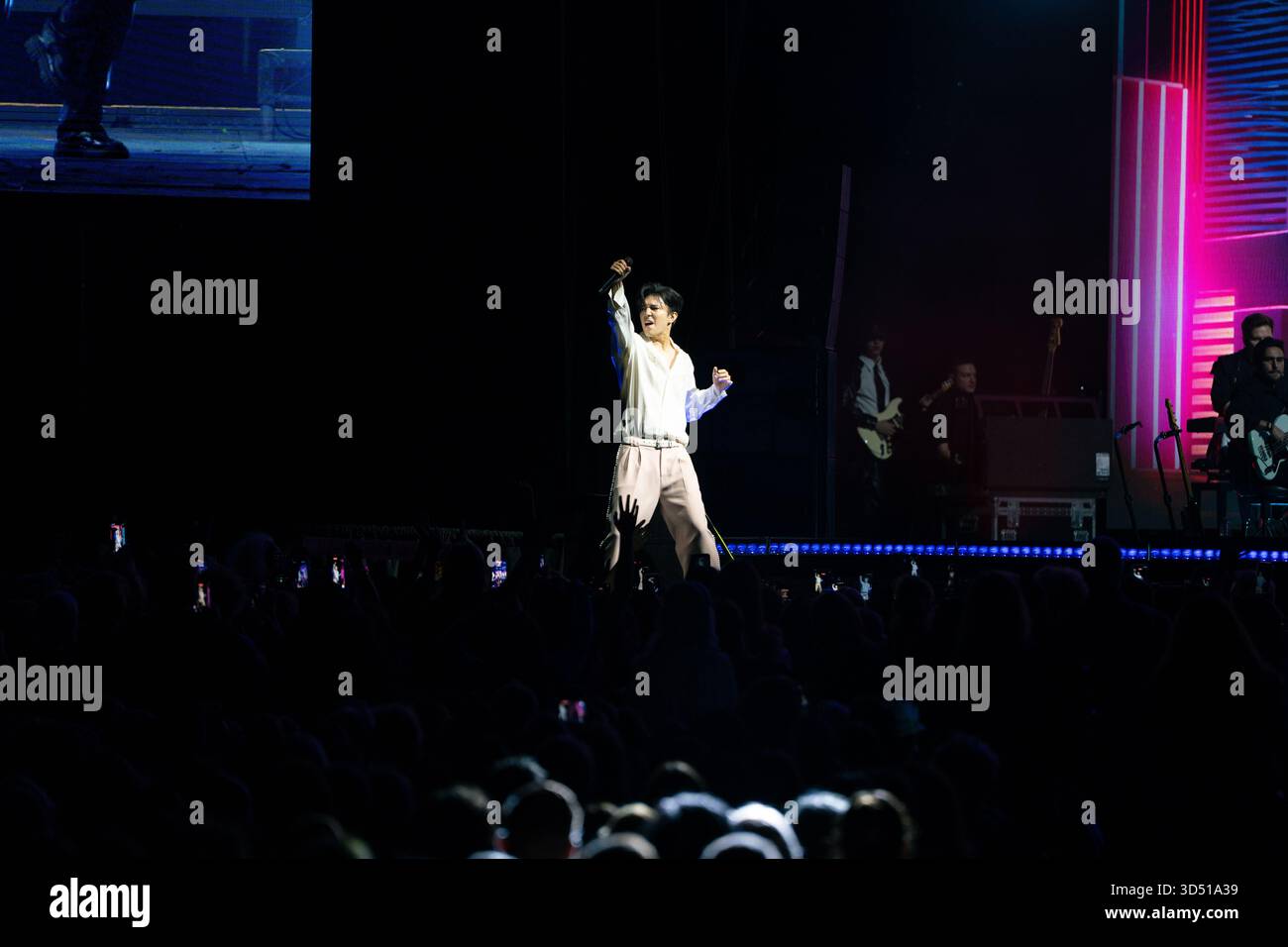 Dimash Qudaibergen performs on stage during his 'Stranger Tour' at Ovo ...