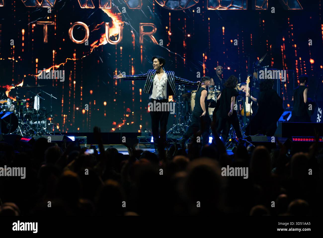 Dimash Qudaibergen performs on stage during his 'Stranger Tour' at Ovo ...