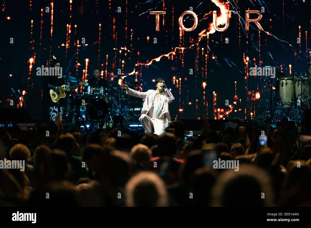 Dimash Qudaibergen performs on stage during his 'Stranger Tour' at Ovo ...
