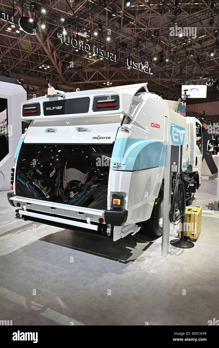 Isuzu garbage truck ELF EV is displayed at the Japan Mobility Show 2025 ...