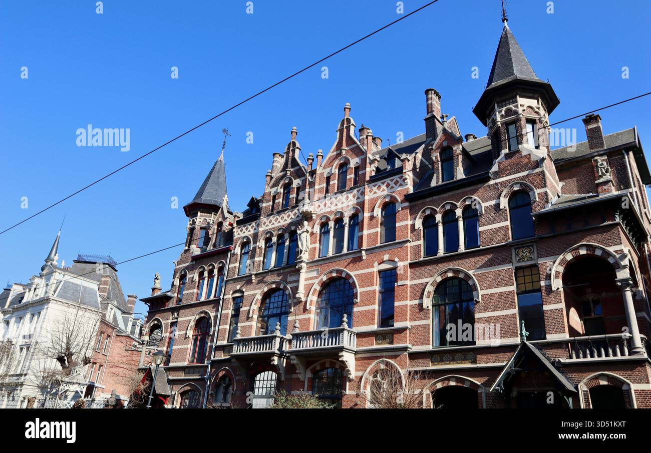 Grand Flemish Neo-Renaissance or Eclectic mansion with red brick facade ...