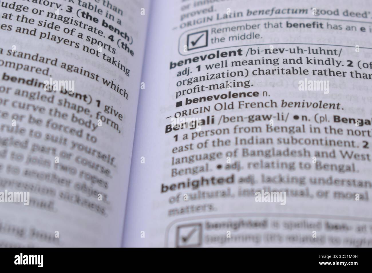 Close Up Of English Dictionary Page With Word - bengali Stock Photo - Alamy