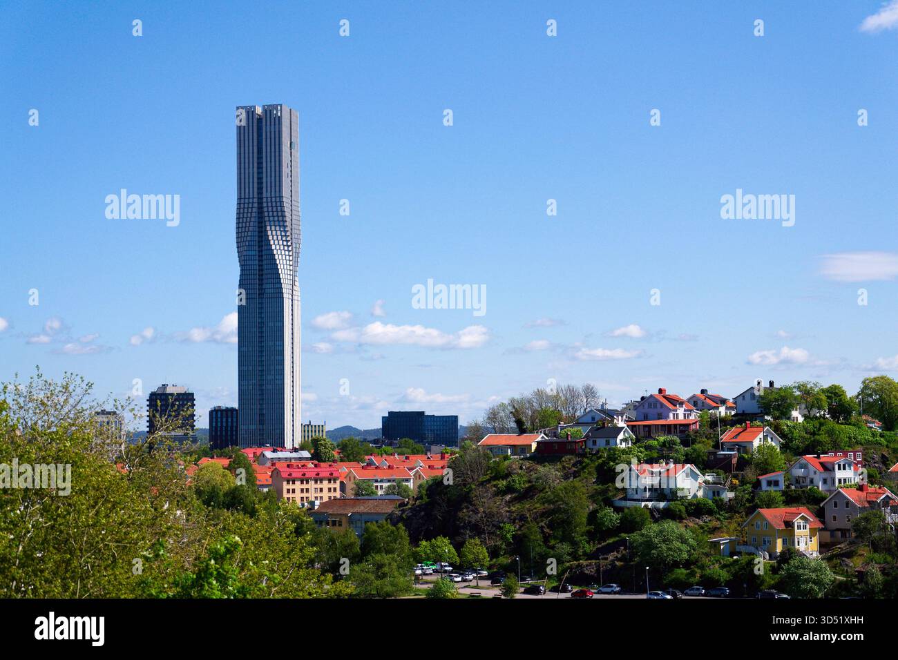 Colony of small wooden historic houses on the Slottsberget mountain ...