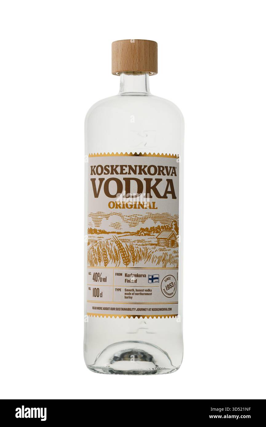 Tbilisi, Georgia 11.09.2025 A bottle of Koskenkorva Original Vodka, a ...