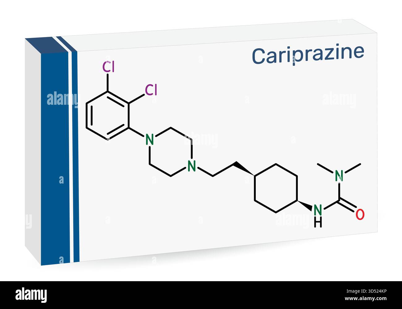 Cariprazine molecule. Skeletal chemical formula. Paper packaging for ...