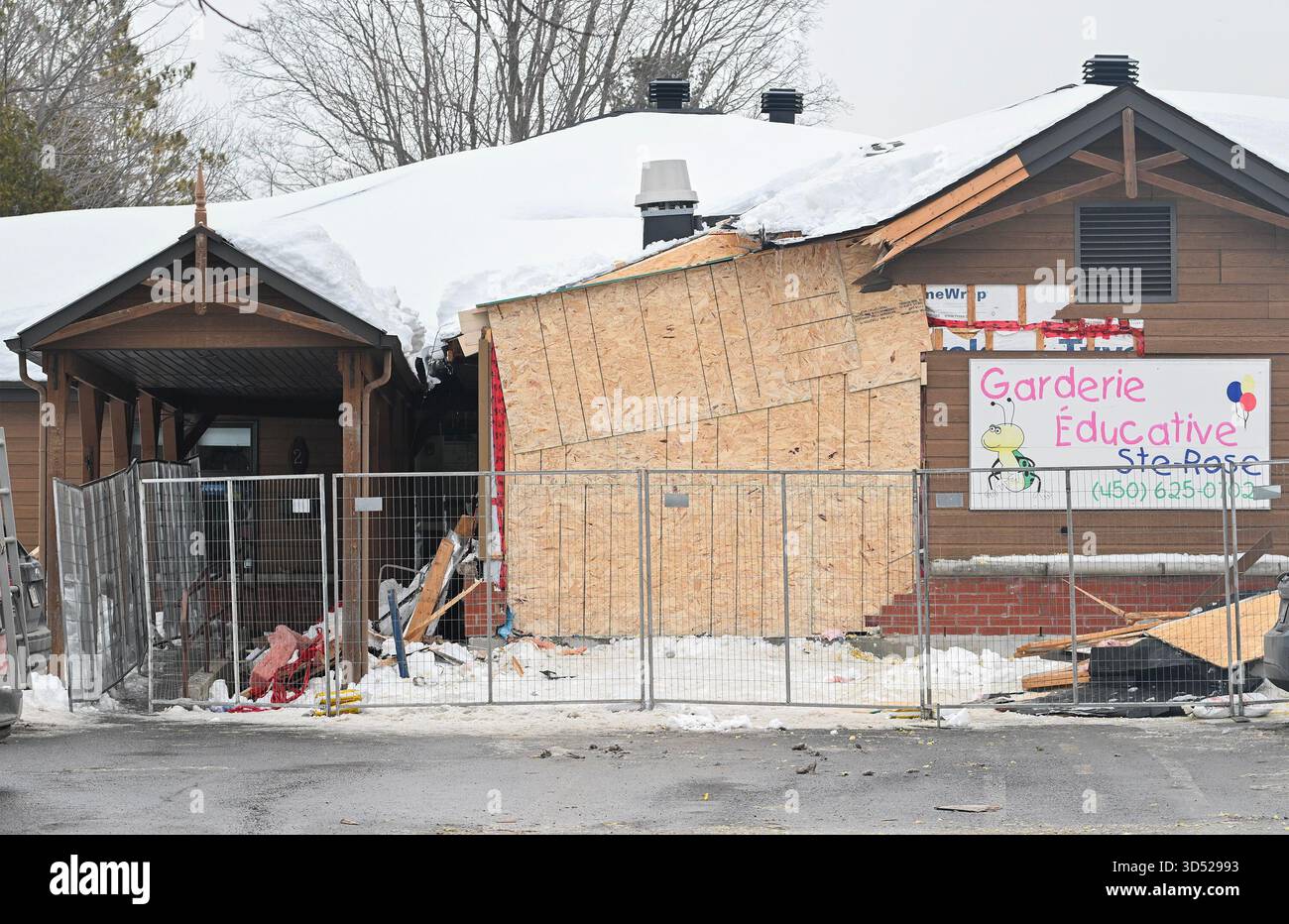 The scene outside a daycare centre in Laval, Que., Thursday, Feb. 9 ...