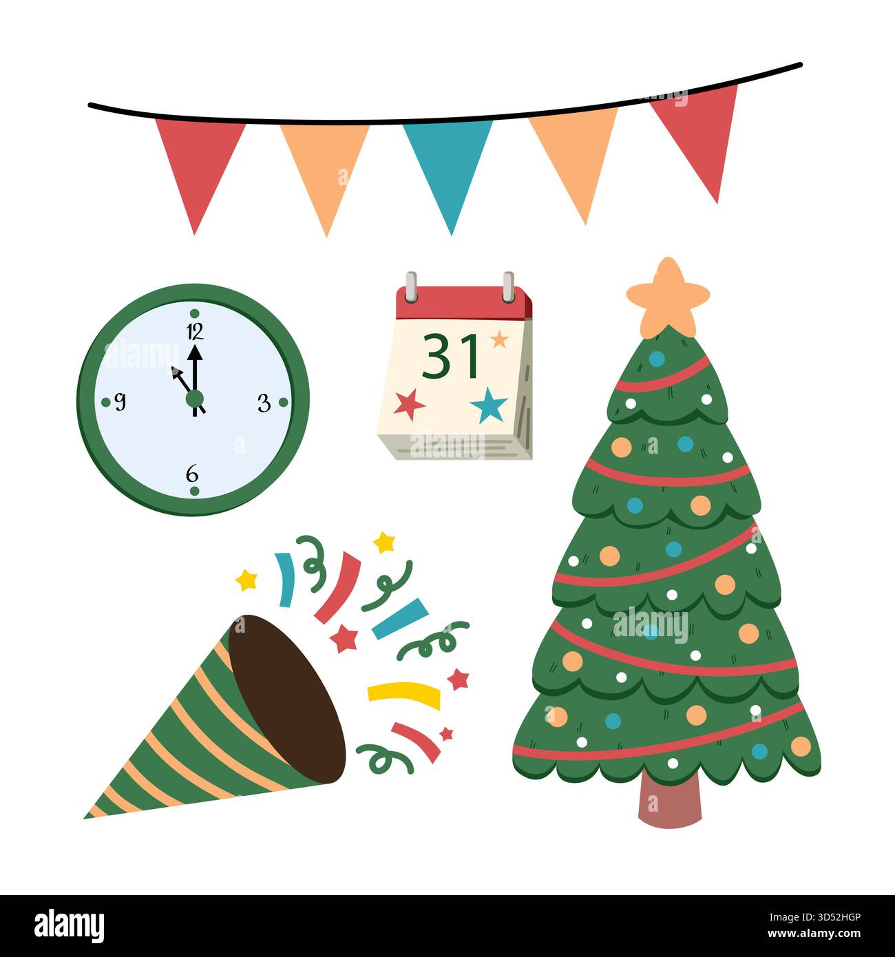 Set of Christmas clip art. Collection of New Year's icons featuring a ...