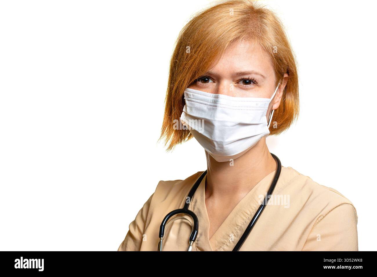 A female doctor, a healthcare worker. A close-up, showing her entire ...