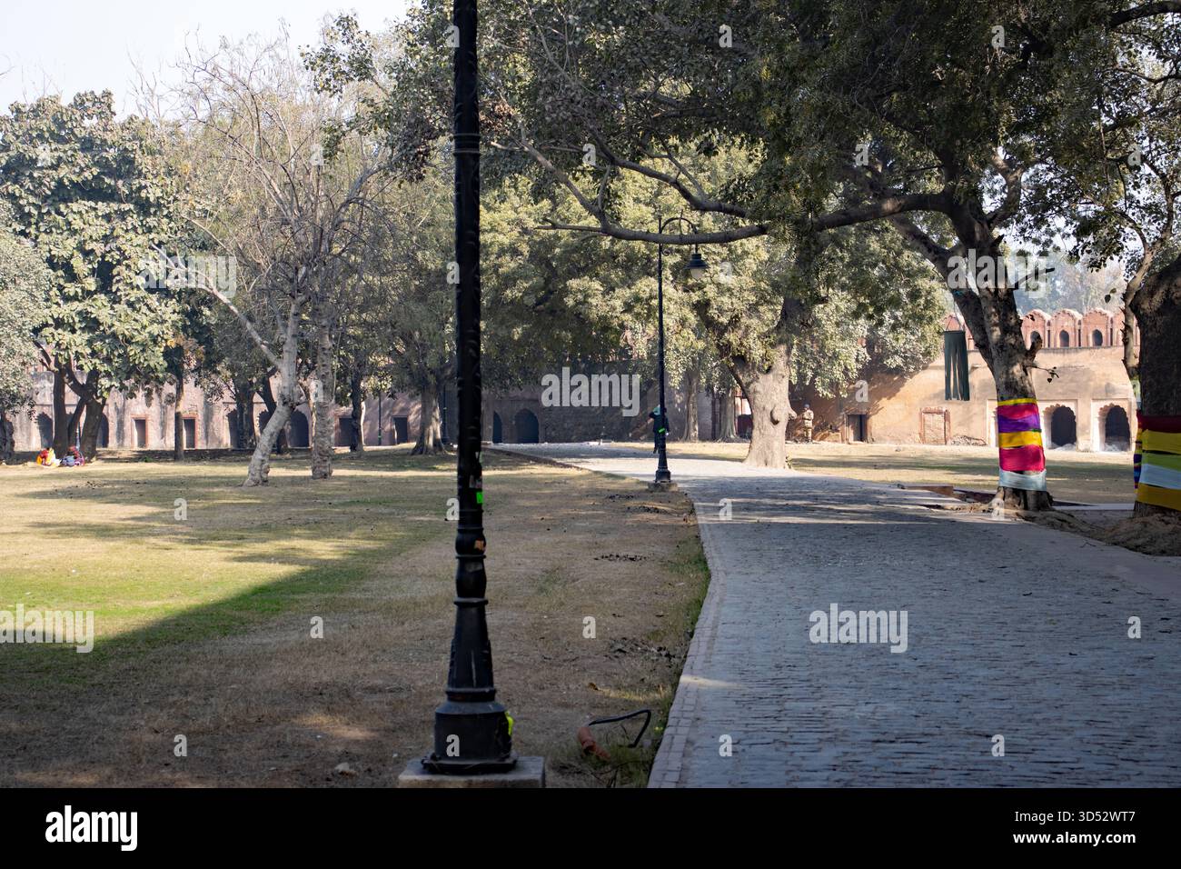 NEW DELHI, INDIA - JANUARY 27, 2024 park and gardens inside the Red ...