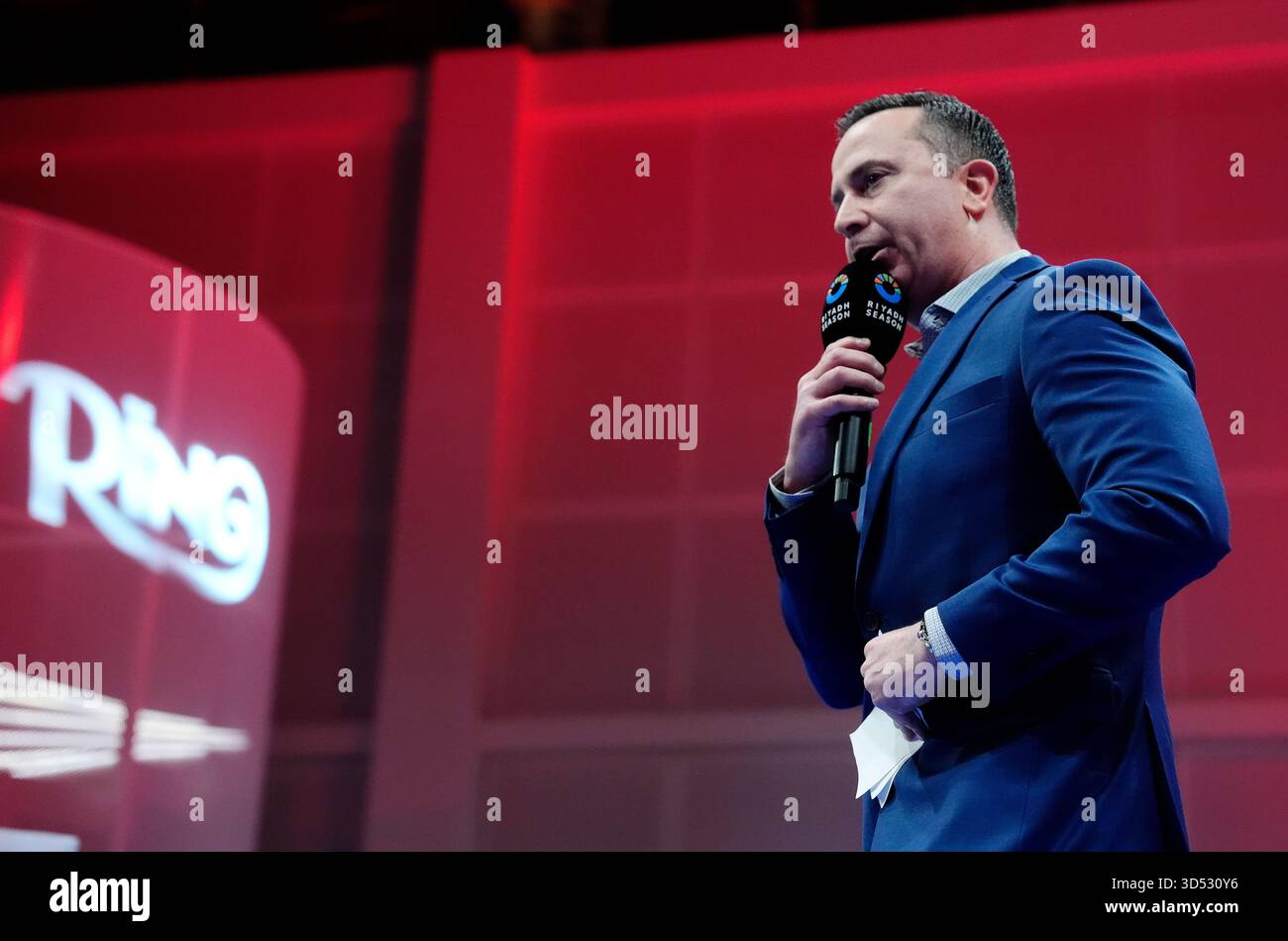 Announcer Thomas Treiber during an open workout at The Pelligon, London ...