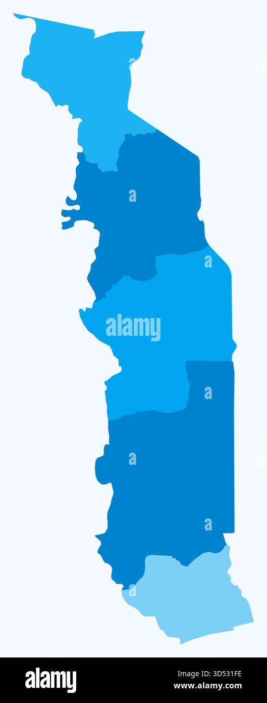 Map of Togo with regions. Just a simple country border map with region ...