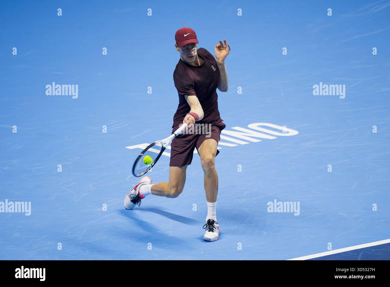 Jannik Sinner of Italy plays a forehand during his round robin singles ...
