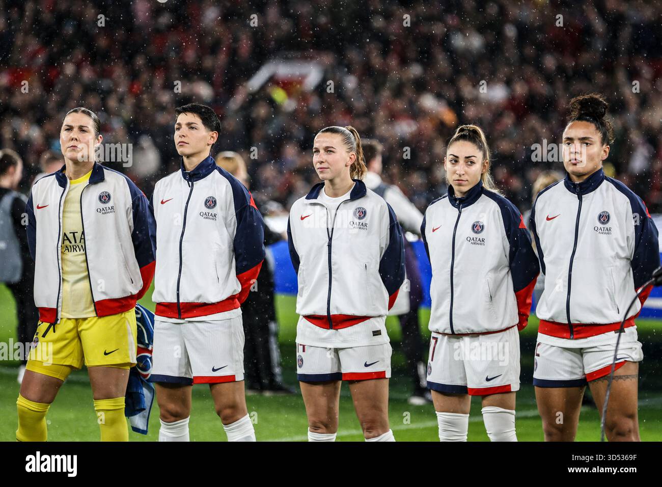 Manchester, England, November 12th 2025: PSG players line up during the ...