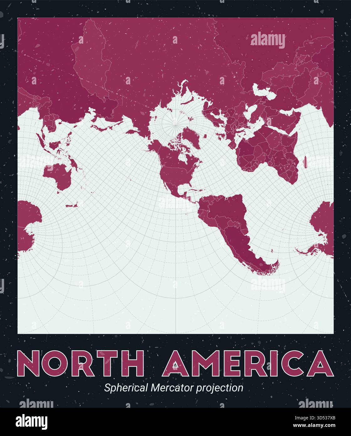 World map showing North America prominently, rendered with a Spherical ...