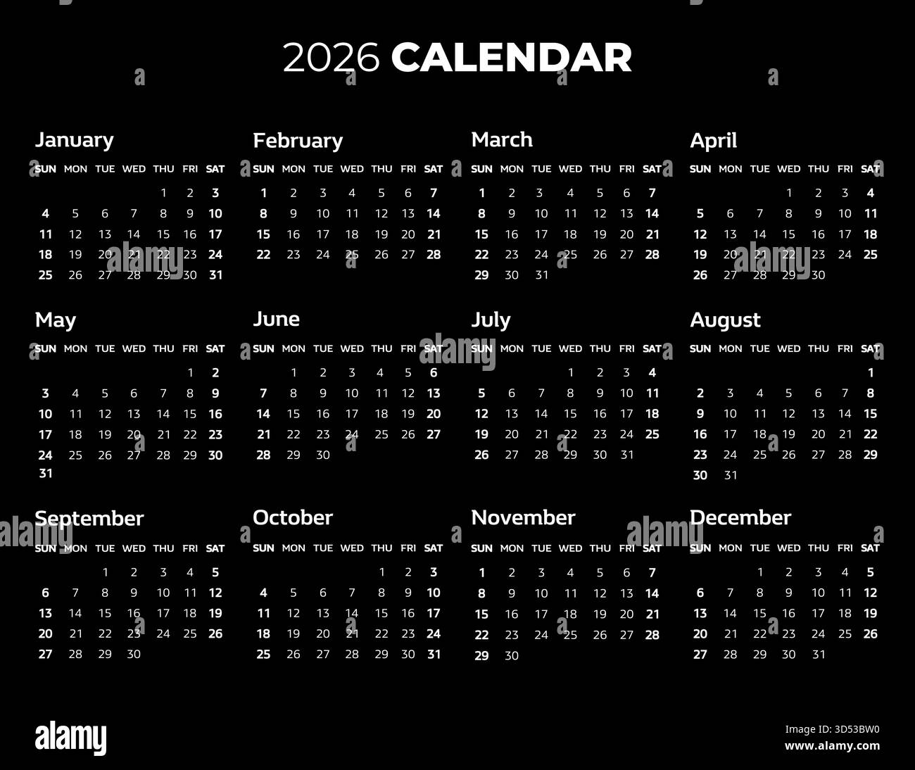 2026 calendar Black and White Stock Photos & Images - Alamy