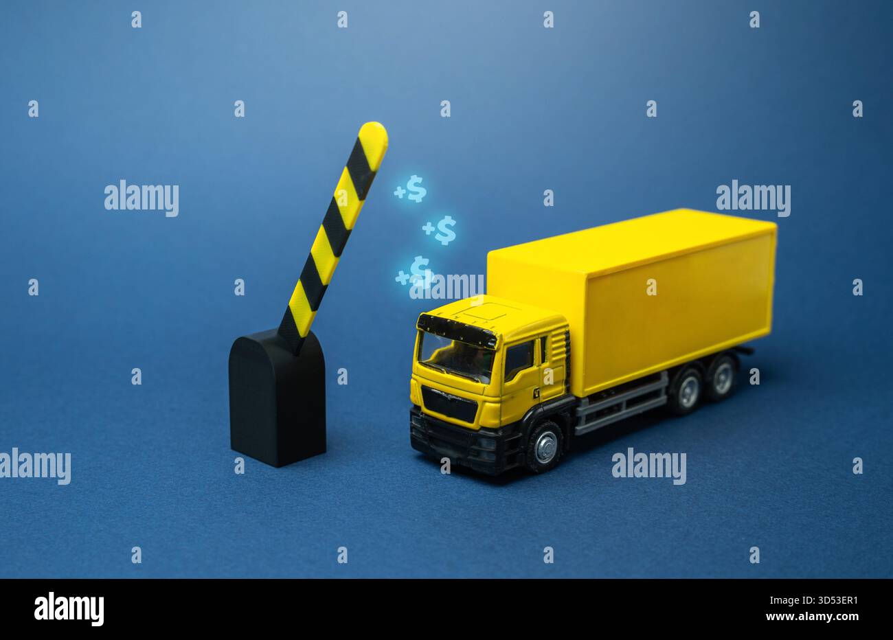 An open barrier lets a truck through. Tolls and toll roads. Payment of ...