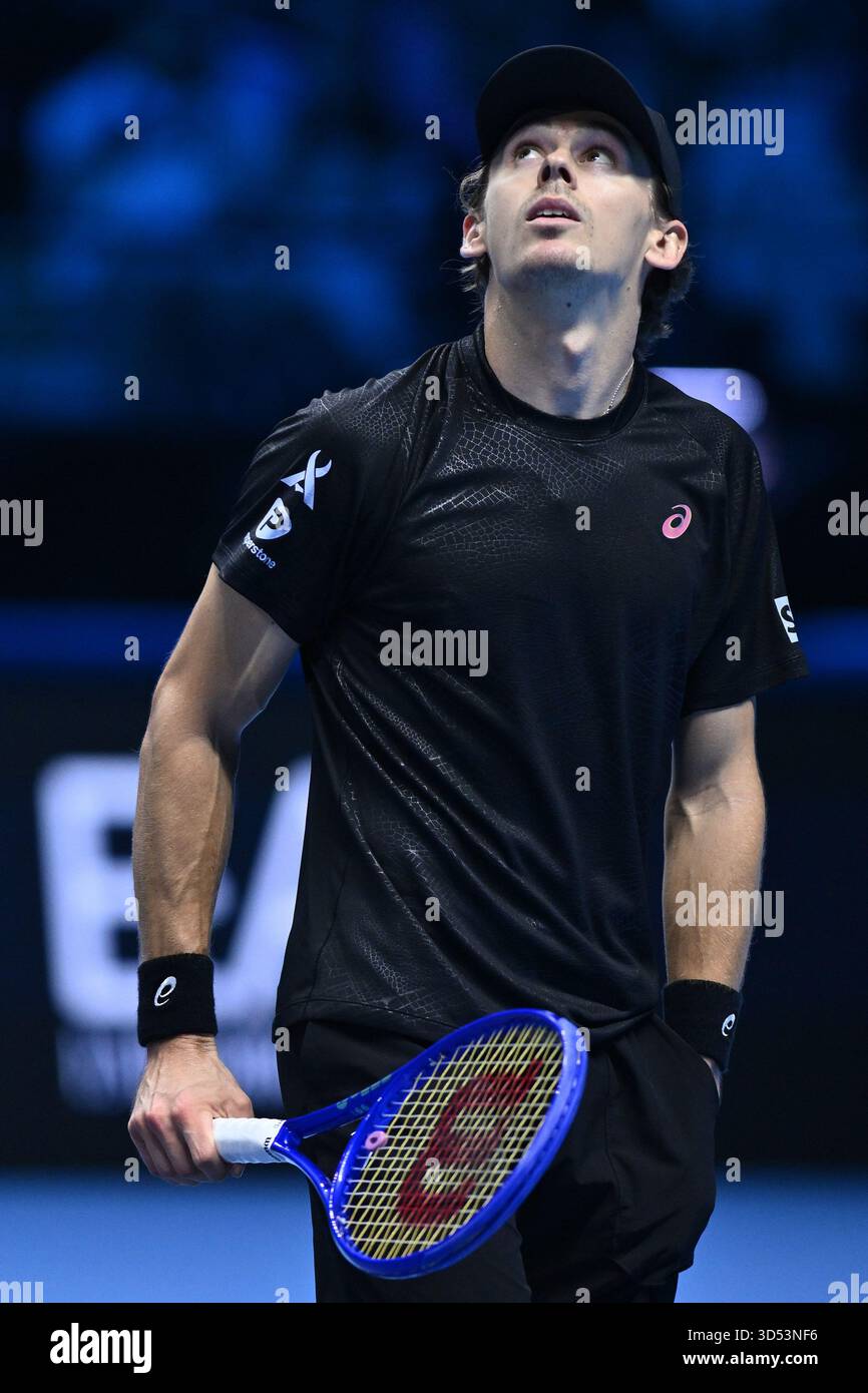 Alex de Minaur (AUS) during the singles match between Taylor Fritz (USA ...