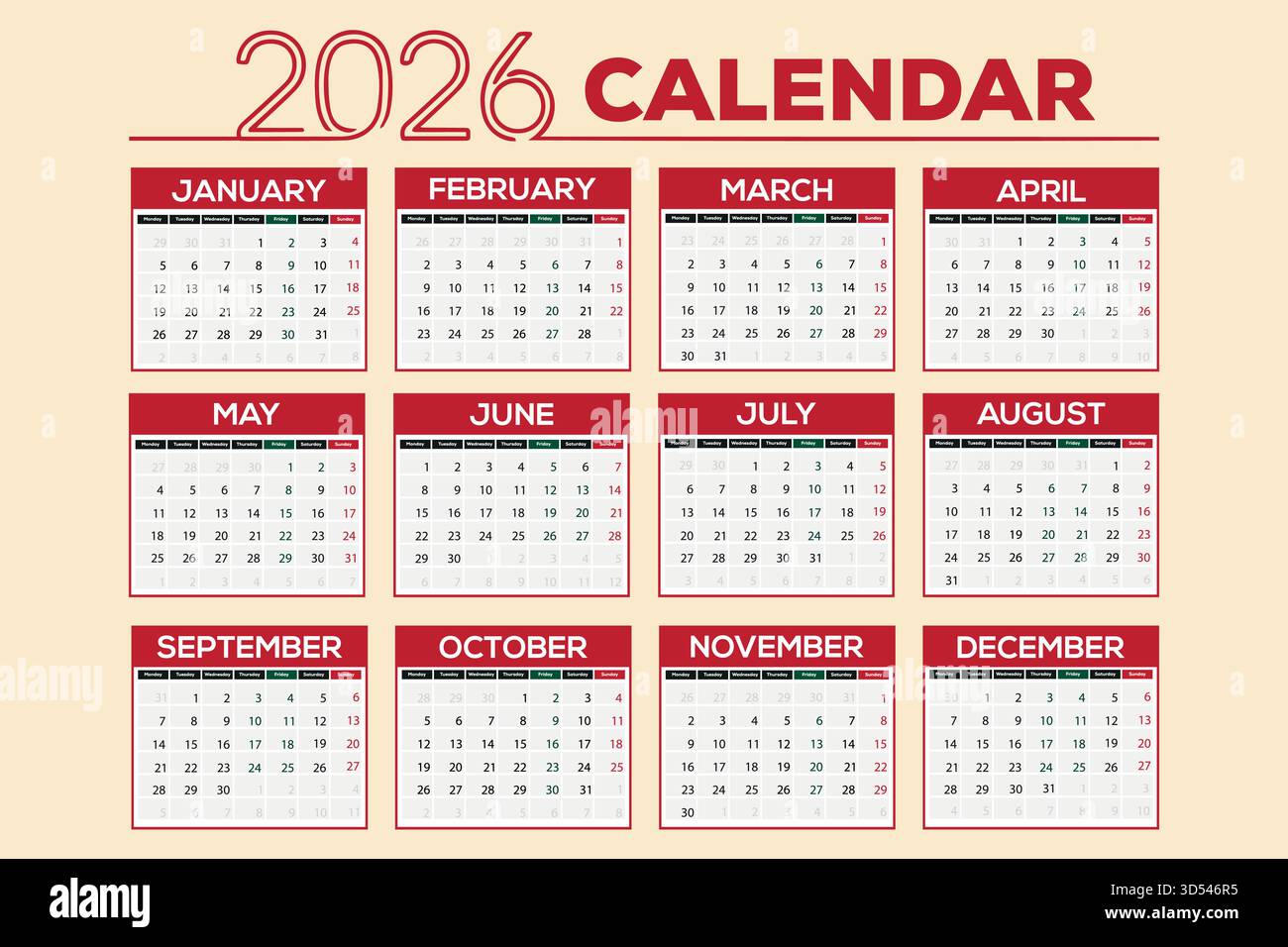 Full work calendar Stock Vector Images - Alamy