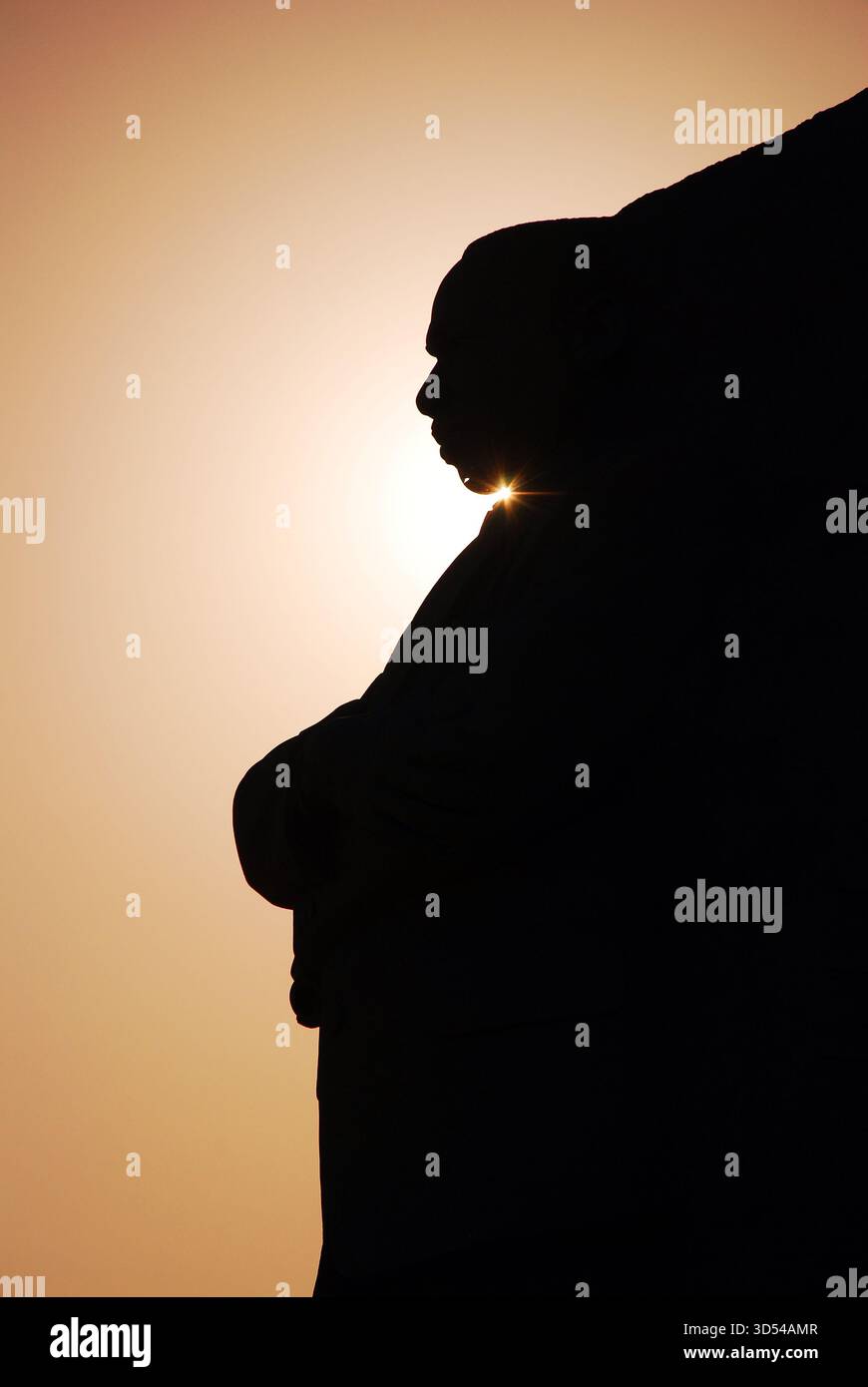 Sunlight peeks through under the chin of the Dr Martin Luther King Jr ...