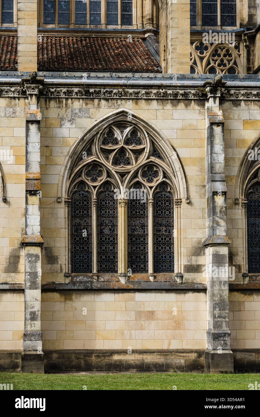 The image captures a section of the Bayonne Cathedral's exterior ...