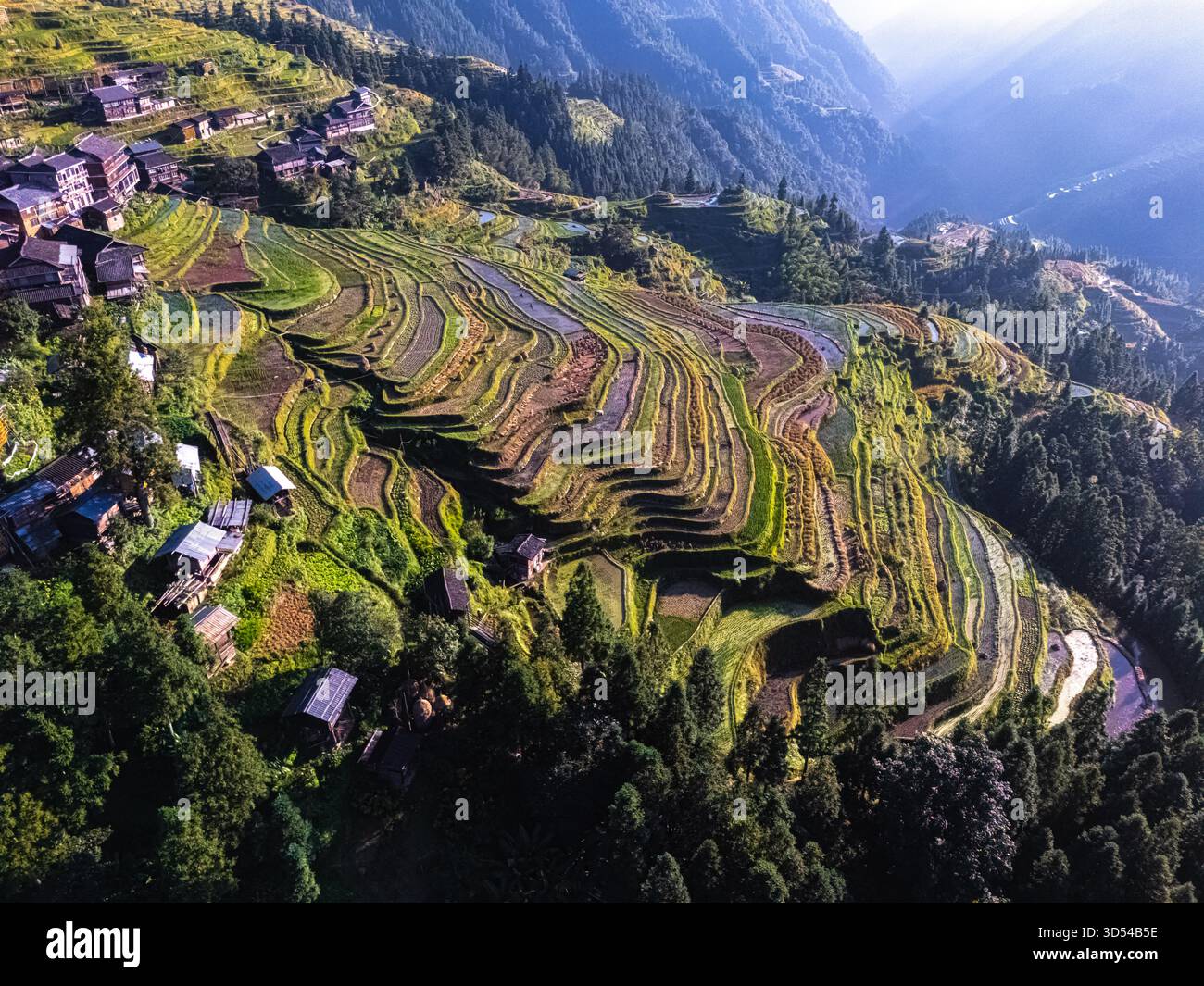 Aerial view of Jiabang Rice Terraces in the Congjiang County, Guizhou ...