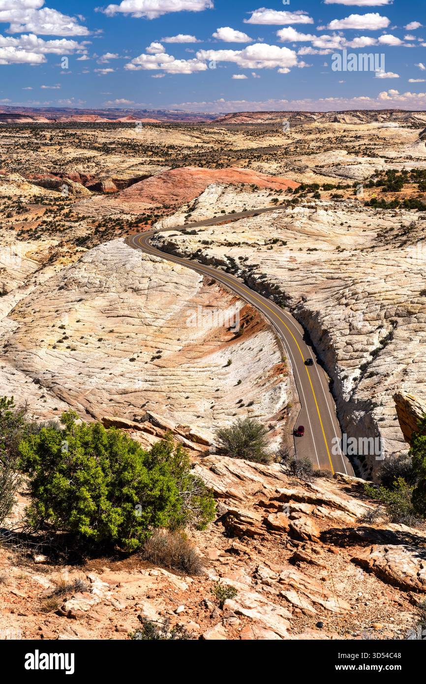 Vertical view of Utah State Route 12 winding through the white and red ...