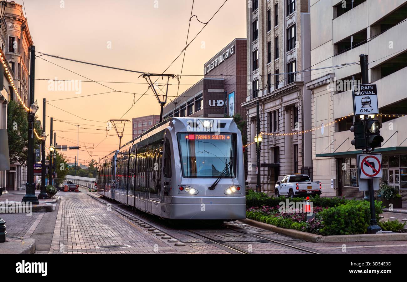 Houston, Texas - September 9, 2025: METRORail light rail train travels ...