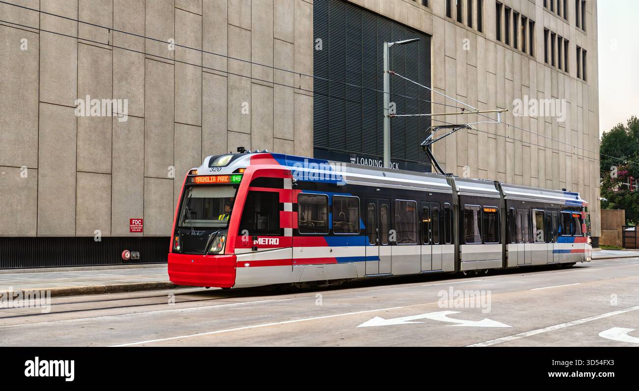 Houston, Texas - September 9, 2025: A METRORail light rail train ...