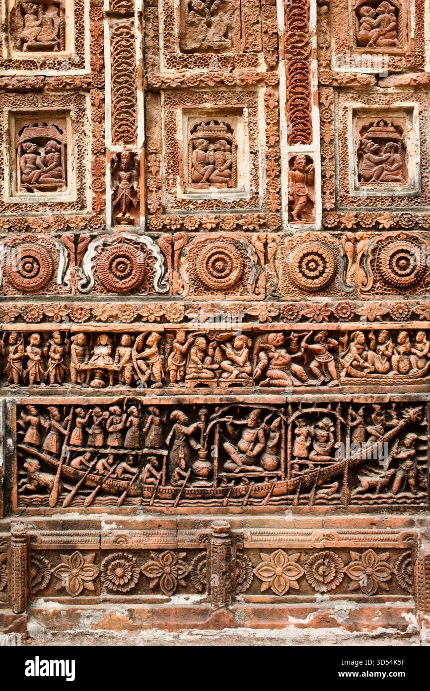 Terracotta panels on the Kantanagar Temple in Dinajpur showing paired ...